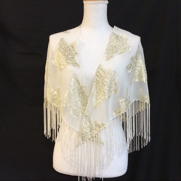 Hand Crafted | Accessories | New Sparkly Gold On White Silk Shawl With ...